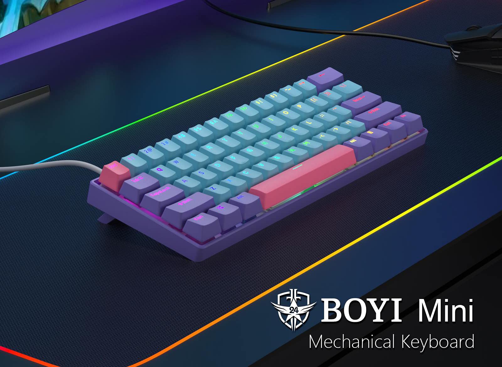 BOYI 61 Mini Mechanical Keyboard, Mini RGB PBT Keycap Cherry MX Switch 60% Compact RGB Mechanical Gaming Keyboard (Cherry MX Silent Red Switch, Joger Color)