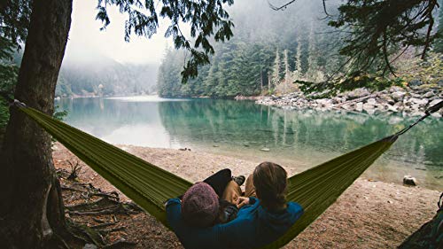 BGK Camping Hammock - Lightweight Portable Nylon Parachute for Outdoors - Indoors, Easy to Pack for Travel - Strong Hammock - Perfect for Hammock Camping - 2 Pcs Ropes and 2 Pcs Carabiners (Khaki)
