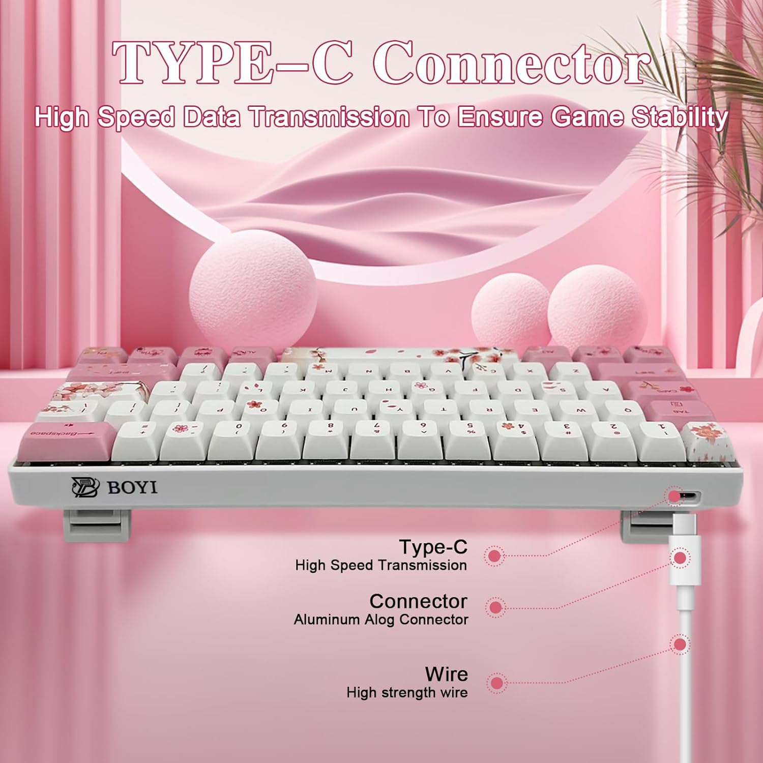 BOYI 61 Mini Mechanical Keyboard, Mini RGB PBT Keycap Cherry MX Switch 60% Compact RGB Mechanical Gaming Keyboard (Cherry MX Blue Switch, Miami Color)