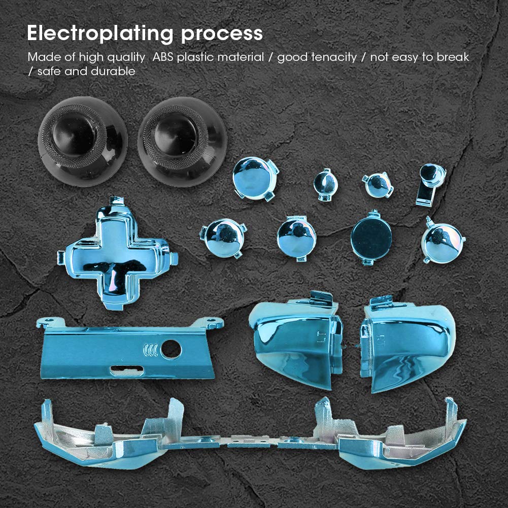 Joystick for Xbox, Gamepad Electroplating Buttons for Xbox One Slim Controller Gamepad Replacement Kit with Mushroom Cover Cross Shaped Left/Right Bumper Baffle,etc(Blue)