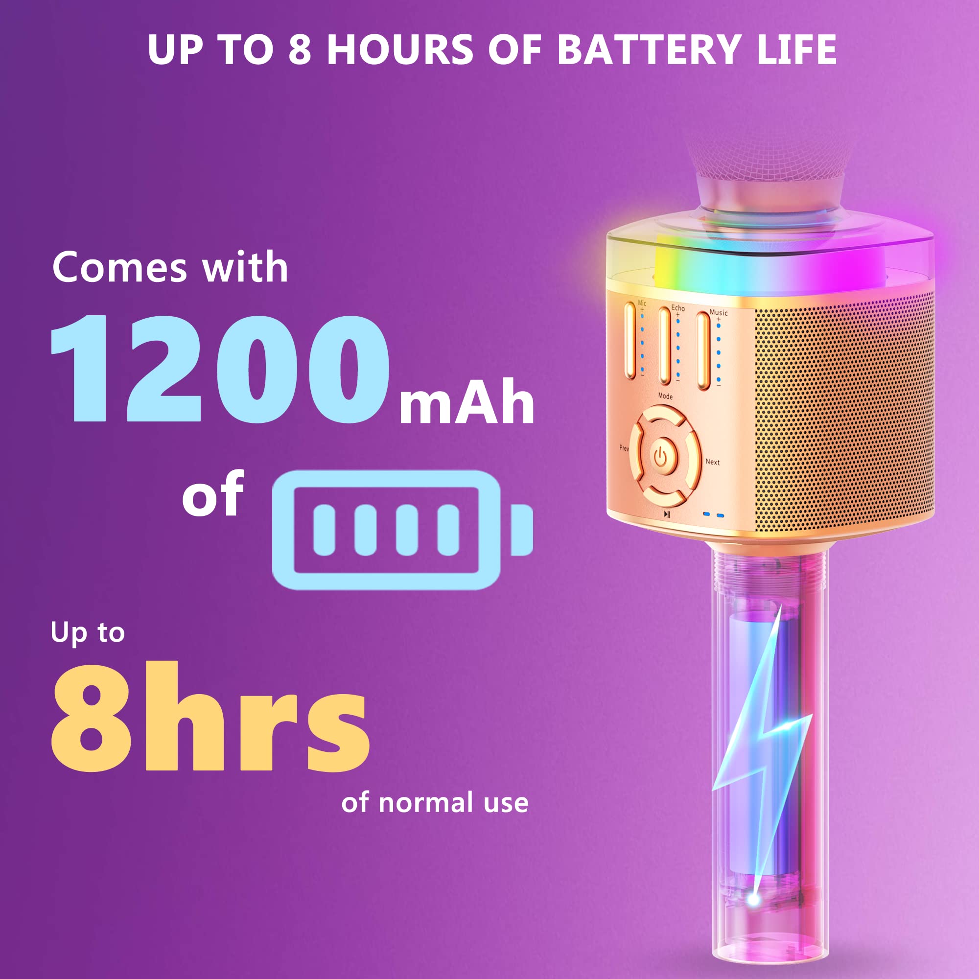 Bietrun Karaoke Microphone for Singing with 4 Magic Sounds, Bluetooth Portable Metal Handheld Cordless Dynamic Rechargeable Wireless Mic with Speaking, RGB Light, 8hrs Work Time, AUX, TF