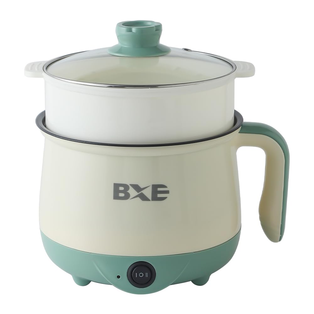 BXE 6-in-1 kitchen Electric Electric Hot Pot, Portable Multi Functional Travel Cooker Auto Power Off Rapid Heating Compact and Portable ๏ผ1.5L Rapid Noodles Cooker, Non-Stick Electric Pot Perfect for