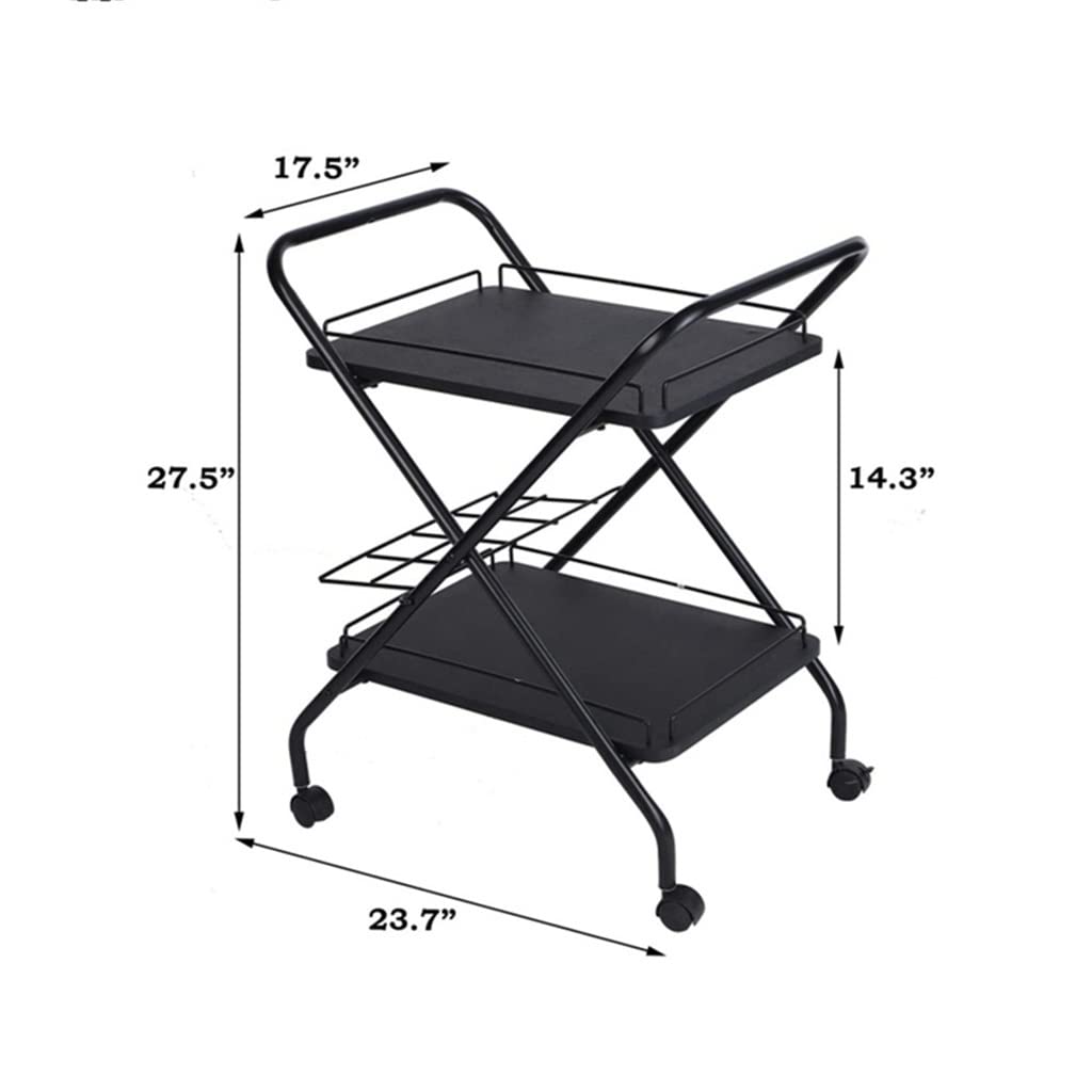 CXDTBH 2-Tier Rolling Utility Cart Metal Bar Service Car with Wine Rack Lockable Wheel Multi-Functional Storage Rack