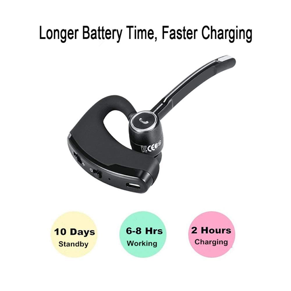 Bluetooth Headset Bluetooth Earpiece Business Headphones Ear Hooks HD Stereo Noise Cancelling in-Ear Earbuds with Mic and Voice Control for Business/Office/Driving Call