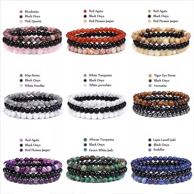 Caiyao 3Pcs 8mm Natural Semi-Precious Gemstones Beaded Bracelets for Women Men Healing Energy Crystal Reiki Stone Bracelet Stretch Round Beaded Elastic-Pink