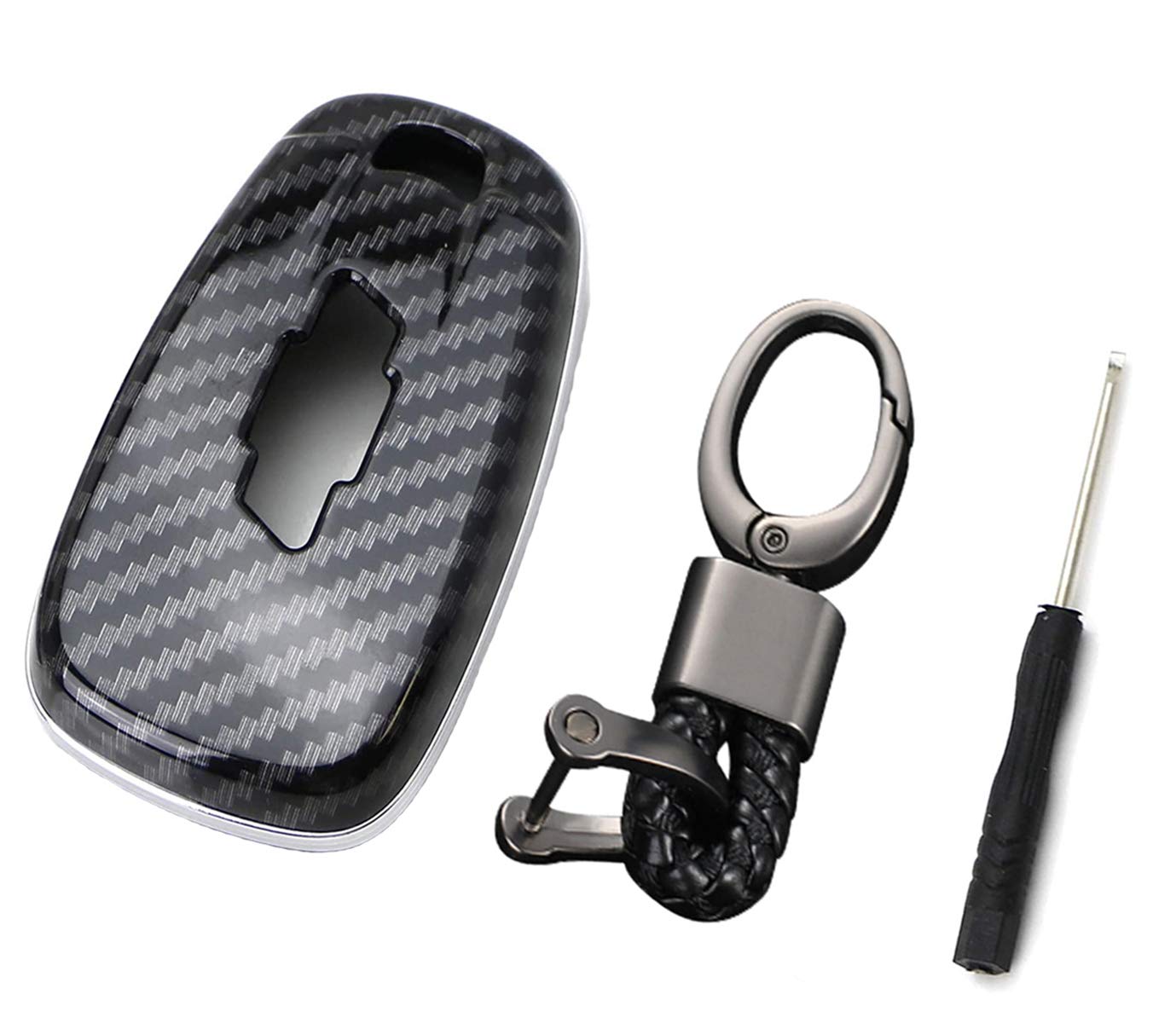 Black Glossy Carbon Fiber Key Fob Shell 3 4 5 Button Key Cover Case Keychain Compatible with Chevrolet Chevy Camaro Malibu Cruze Spark Volt 2016 2017 2018