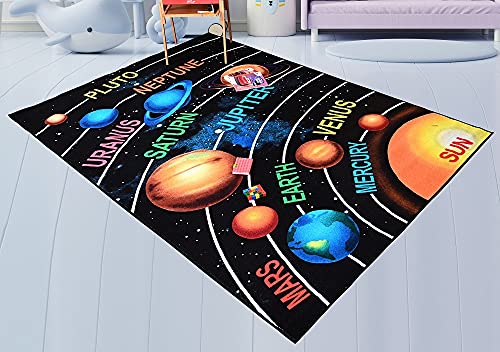 Furnish my Place 761 Solar System HD 4'4"x6'9" Area Rug Solar System for Playroom | Bedroom & Classroom | Washable Floor Mat | Contemporary Design | Multicolor