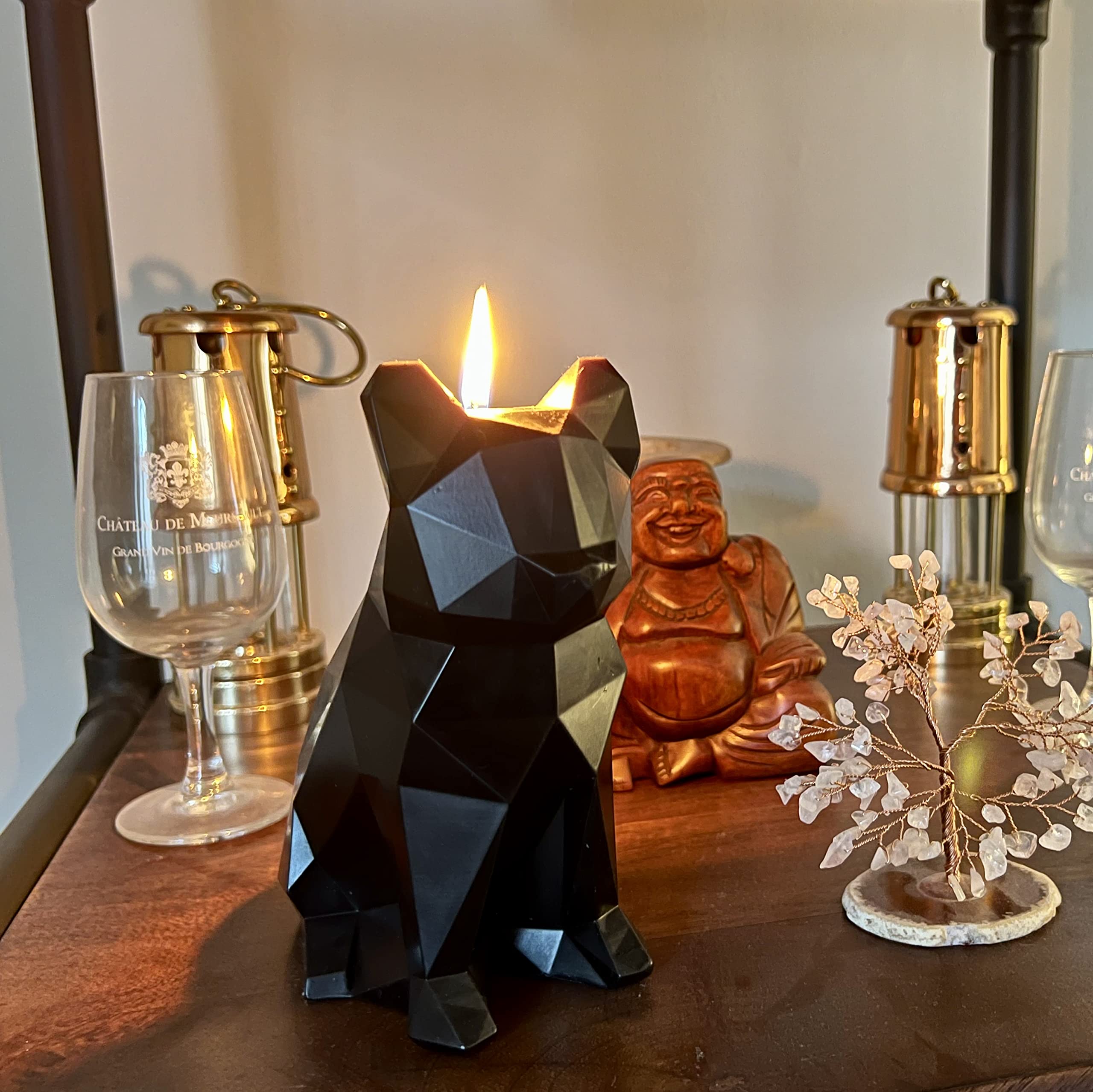 Wick Works | Frankie Small Dog Skeleton Candle | Melt to Reveal Internal Steel Frame | Burns Over 20 Hours! | Perfect for Home or Office Décor (Cedar, Black)