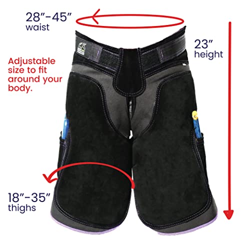 Equine Care Women's Farrier Apron with 4 Knife Pockets, 2 Nail Magnets, and Back Support - Cowhide Suede Leather and Canvas Chaps, 23 Inches-59CM