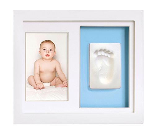 Tiny Ideas Baby's Footprint or Handprints Kit DIY Picture Frame Keepsake, Newborn Nursery Decor, Blue or Pink Reversible Mat, Baby Boy Gift Or Baby Girl Gift, White