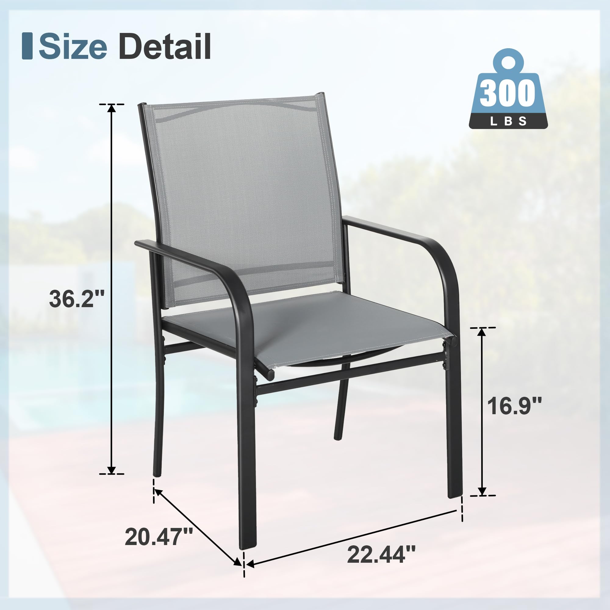 Crownland Outdoor Wrought Iron Dining Chairs Set of 6, Patio Textilene Dining Chair with High Backrest, Metal Frame Furniture Chairs with Armrests for Yard, Deck, Backyard, Lawn, Poolside (Grey)
