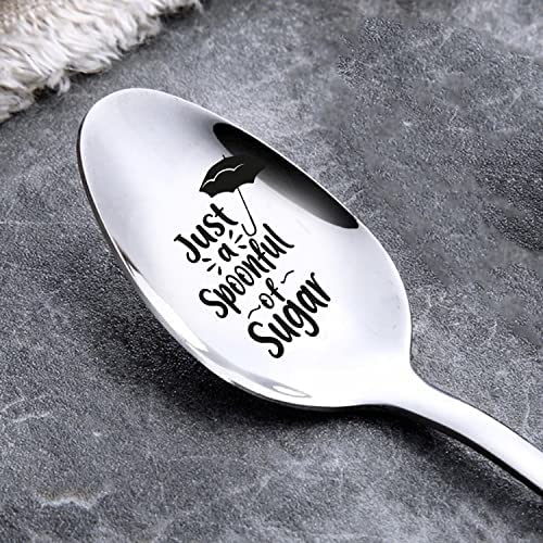 HappyBeeCo Just a Spoonful of Sugar Spoon for Friends or Dessert Sugar Coffee Lover Funny Birthday Gift Silver 7 inches