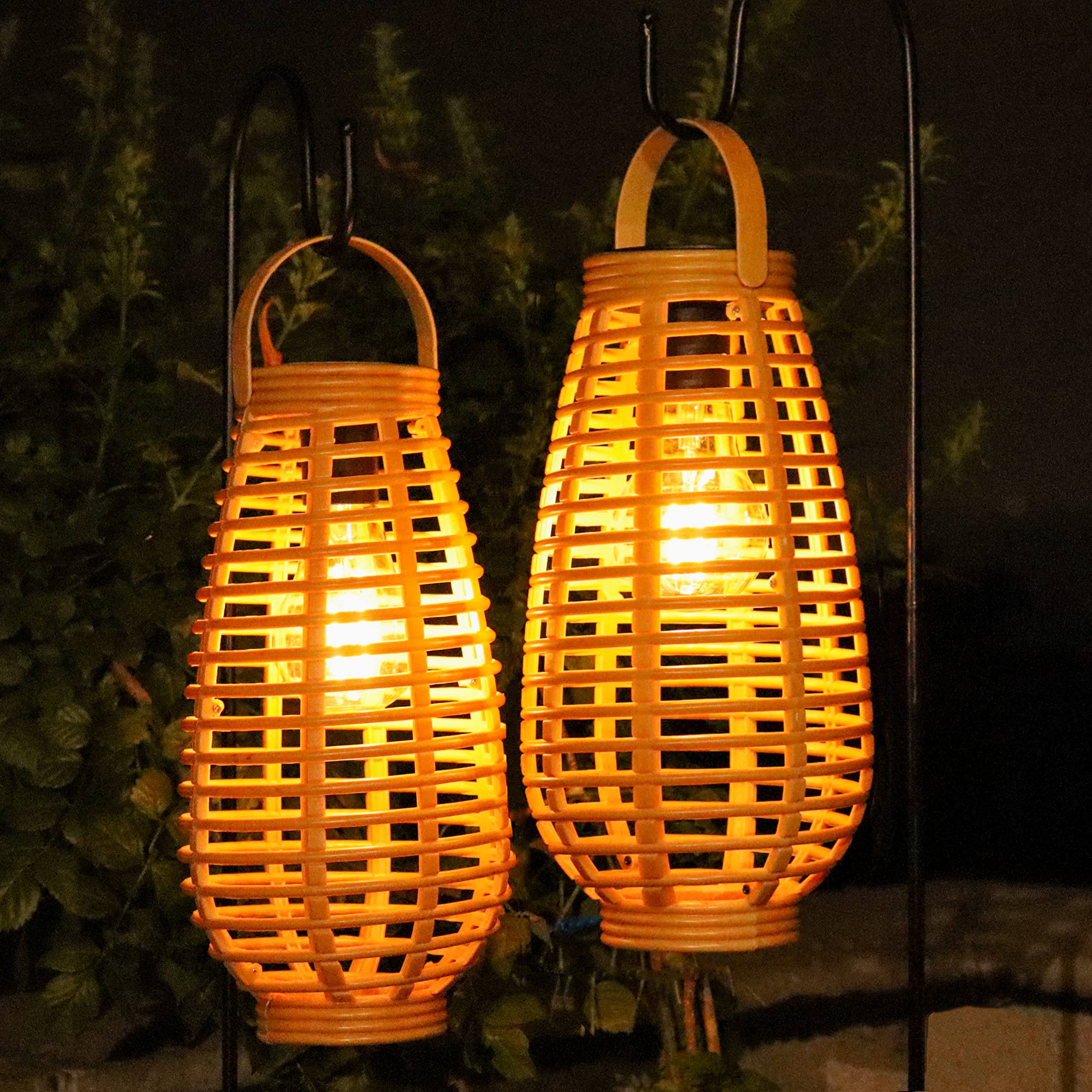 Solar Hanging Lantern Waterproof Outdoor – YQLEPIN 2 Pack Solar Garden Lights Waterproof Decorative with Two Hooking, Edison Blub Solar Outdoor Table Lanterns for Porch.(Yellow)