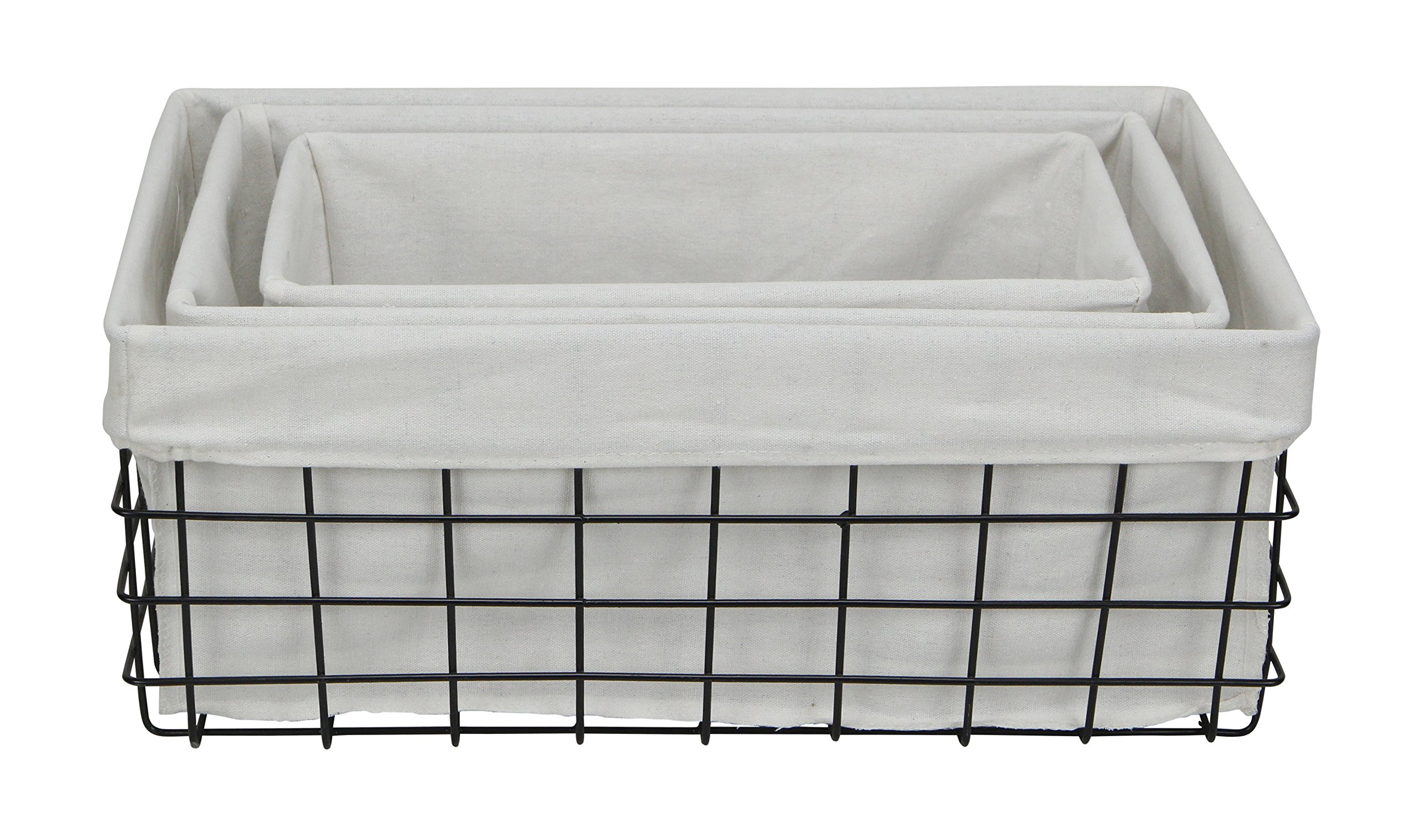 Cheung's 16S002-3 Set of 3 Lined Metal Wire Rectangular Storage, Black
