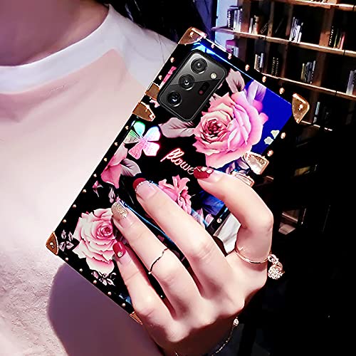 Babemall Compatible for Samsung Note 20 Ultra 5G Case, Elegant Blu-ray Square Flower Floral Shockproof Phone Case for Women Girls,Protective Back Cover (Flower 3)