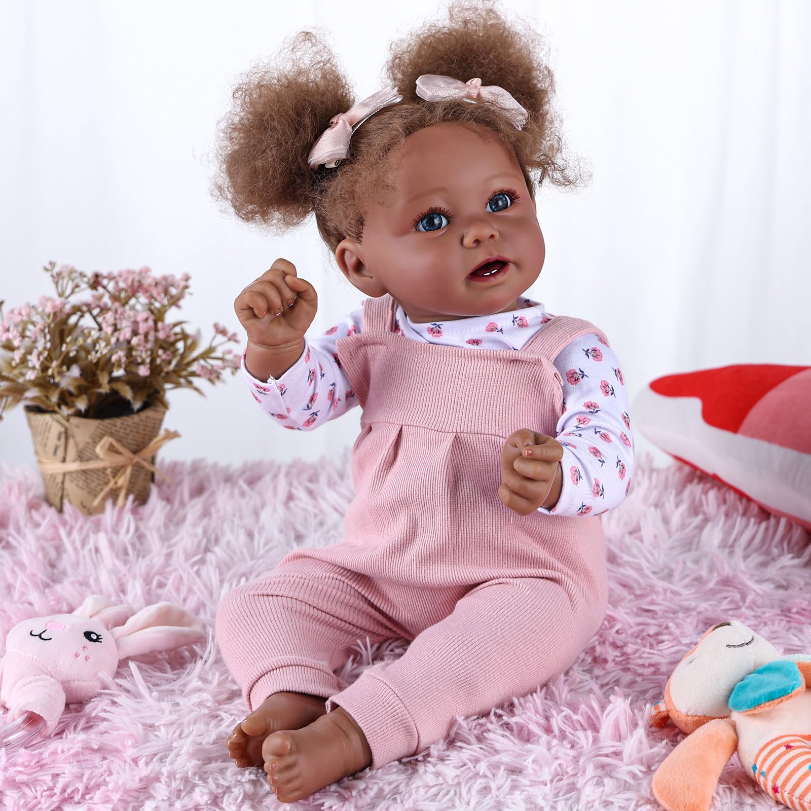 BABESIDE Reborn Baby Dolls Black Girl - 20 Inch - African American Girl Blue Eyes - Vinyl Head & Limbs, Cloth Body - Realistic-Newborn Baby Dolls with Accessories Gifts for Kids Girls Boys