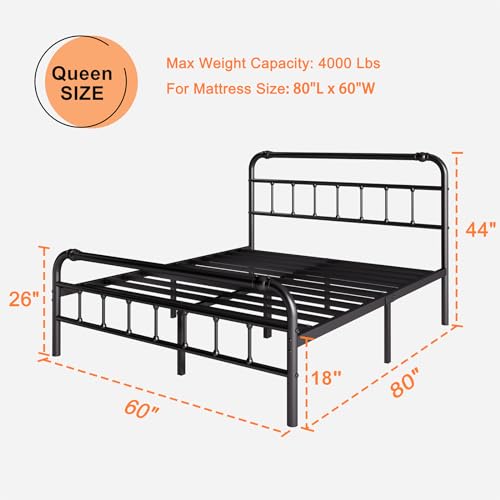 Bednowitz Queen-Bed-Frame-with-Headboard and Footboard, 18 Inch High Metal Platform Queen-Size-Bed-Frame, 4000 Lbs Heavy Duty Steel Slats Support, No Box Spring Needed, Noise Free