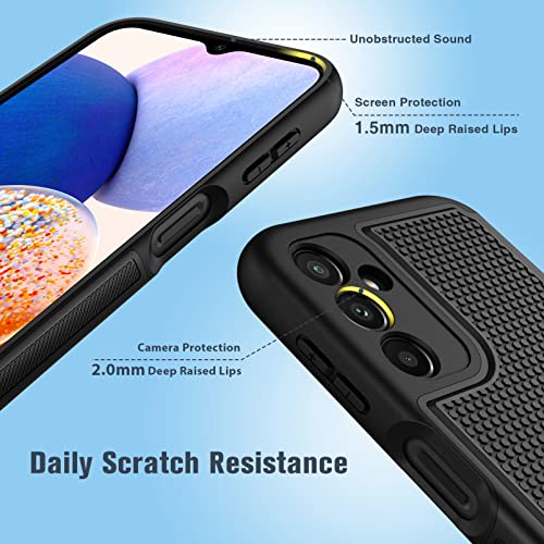 FNTCASE for Samsung Galaxy A14 5G Case: Dual Layer Protective Heavy Duty Cell Phone Cover Shockproof Rugged with Non Slip Textured Back - Military Protection Bumper Tough - 2023, 6.6inch (Matte Black)