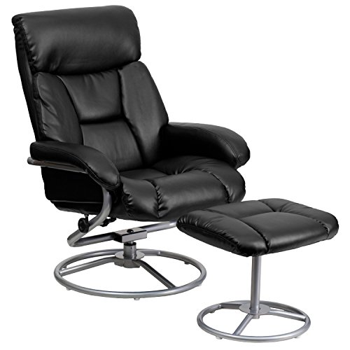 Flash Furniture Barker Contemporary Multi-Position Recliner and Ottoman with Metal Base in Black LeatherSoft