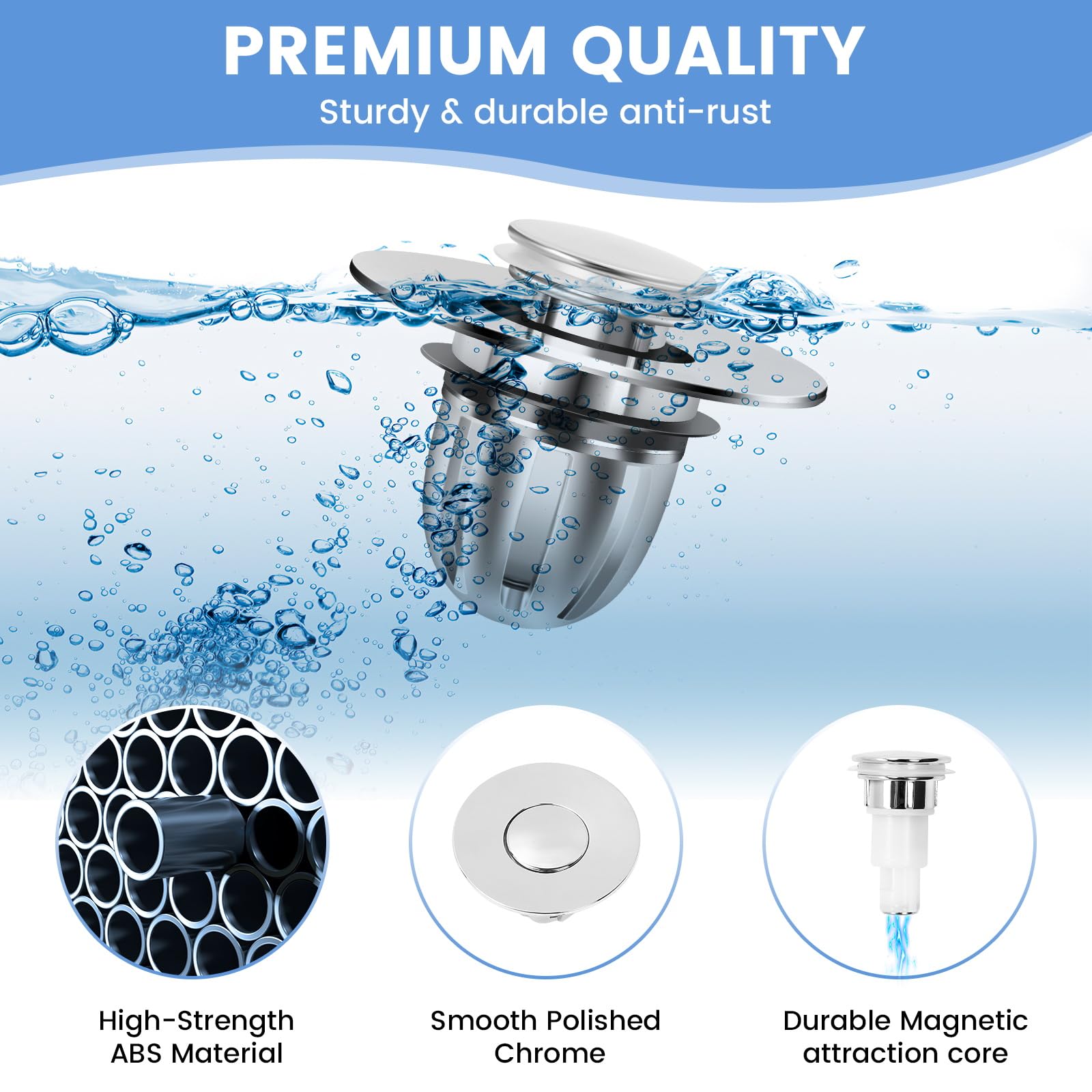 BGXT 2 Pack Bathroom Sink Stopper Magnetic - Pop Up Basin Sink Drain Strainer for 1.22"~1.54", U.S. Standard Drain, 2 in 1 Sink Drain Strainer with Hair Cathcer (Silver)