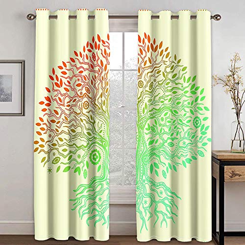 Bedroom Curtains Privacy Blackout Curtains for Living Room and Bedroom 2panels W66 X L90 inch Colored Tree QWEFGDF
