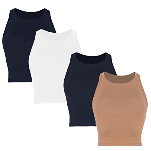 Basic Culture Sleeveless Racer Back Crop Tank Tops Halter Neck Workout Yoga (Small, Black/White/Navy/Khaki)