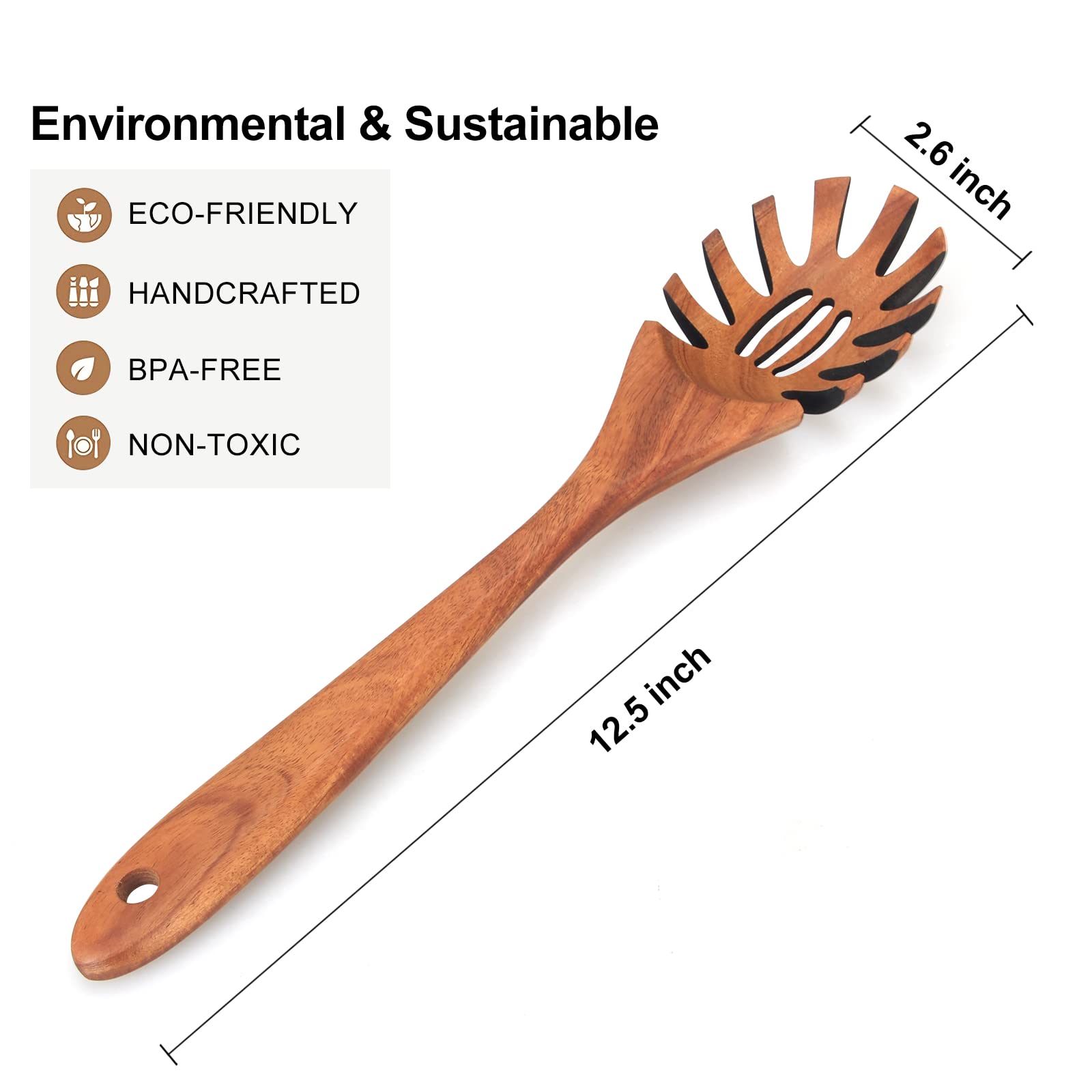Best Wooden Pasta Spoon Spaghetti Fork 12.5 Inch Long Hand Pasta Serving Utensils Acacia Wood Spaghetti Server Spoon Pasta Forks Spaghetti Ladle Pasta Spatula Tool Noodle Spoon