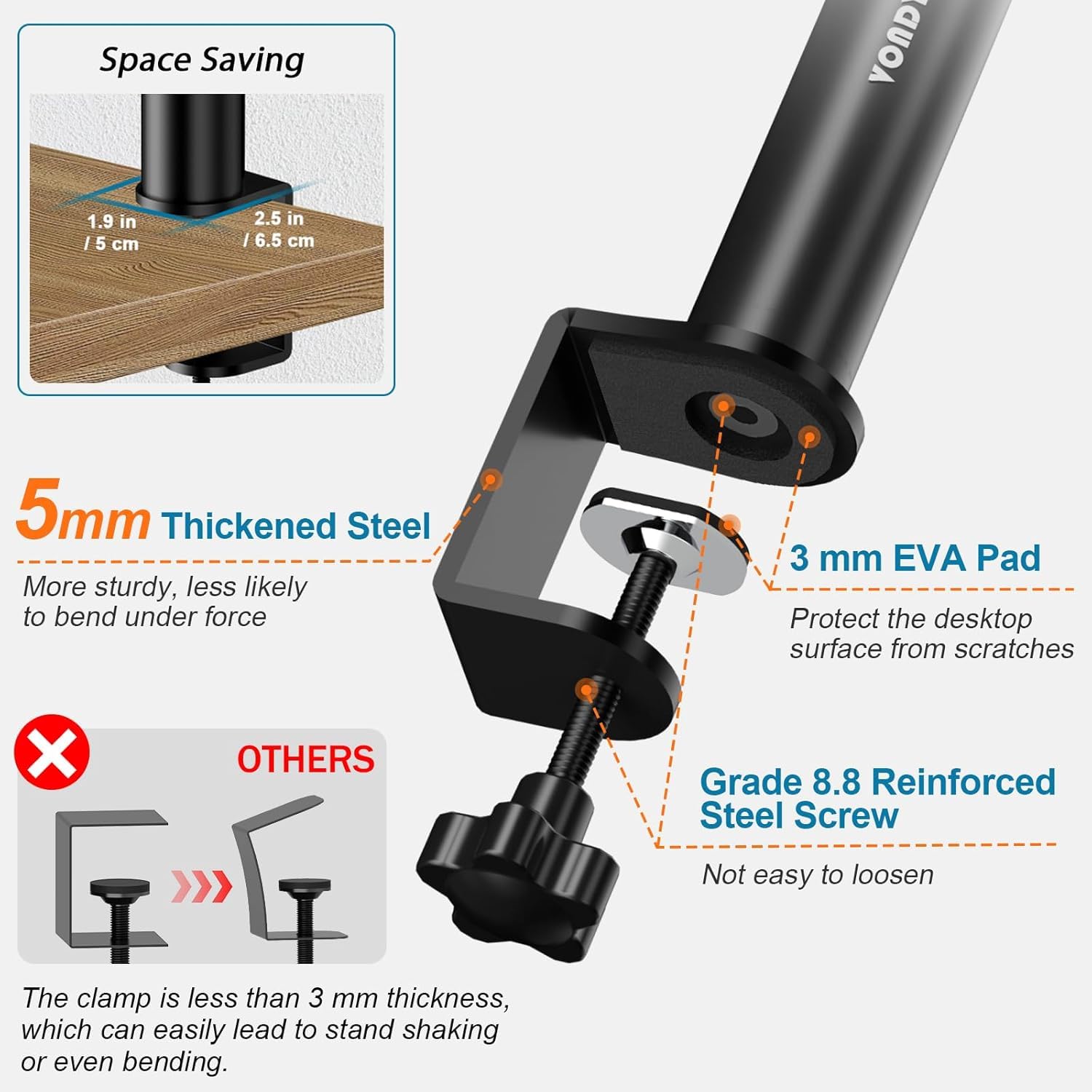 Vondynote Set of 2 Studio Monitor Stands Desktop Speaker Stands Height Adjustable 12" to 18" Speaker Stands with Desk Clamp