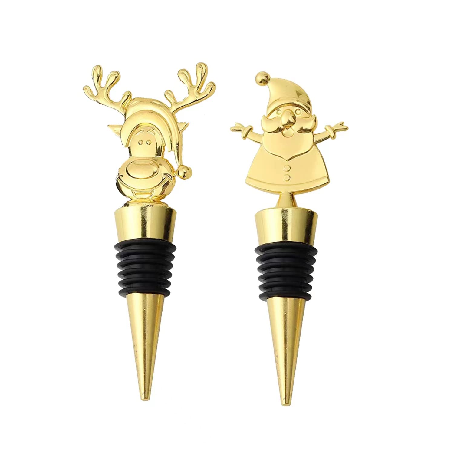Christmas Wine Stopper Gift Deer Bottle Stopper Metal Wine Saver with Silicone Grip for Beverage Party Supplies Wine Accessories Pack of 2 by Figgy House(Santa+Deer)