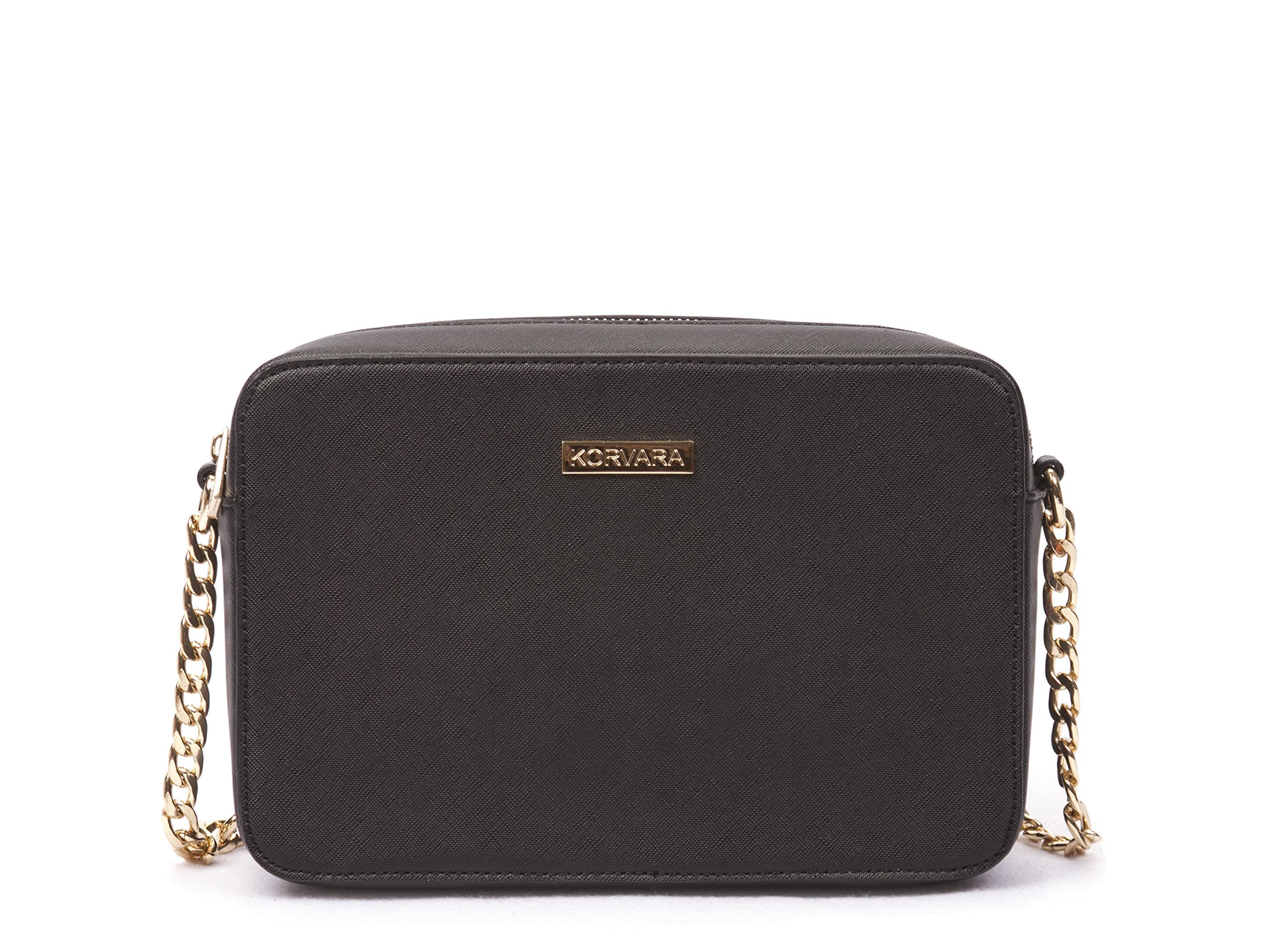Korvara Saffiano Crossbody Bag - Womens Small Vegan Saffiano Leather Top-Zip Handbag