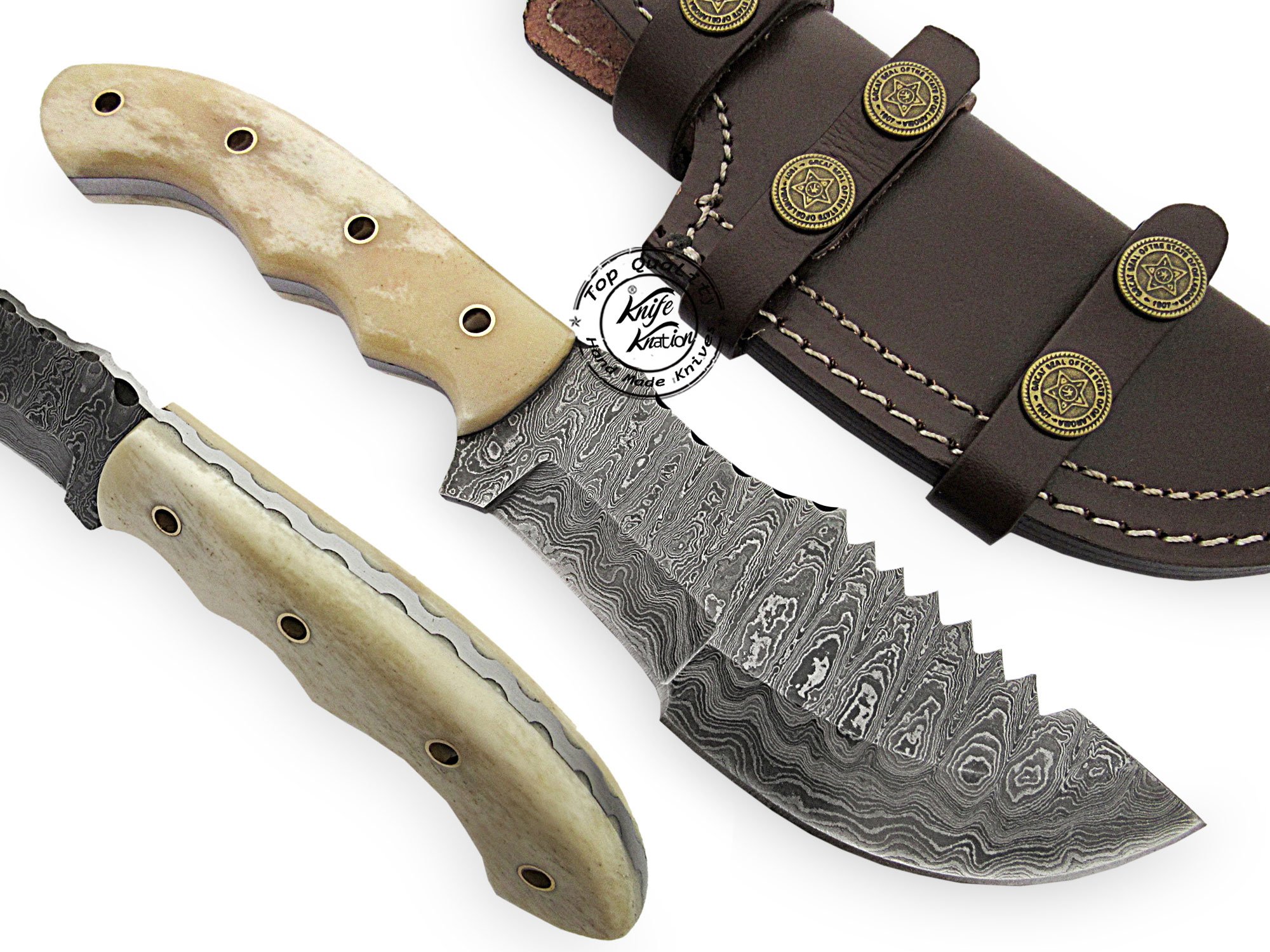 Beautiful Camel Bone Handmade Damascus Steel Tracker Hunting Knife Prime Quality
