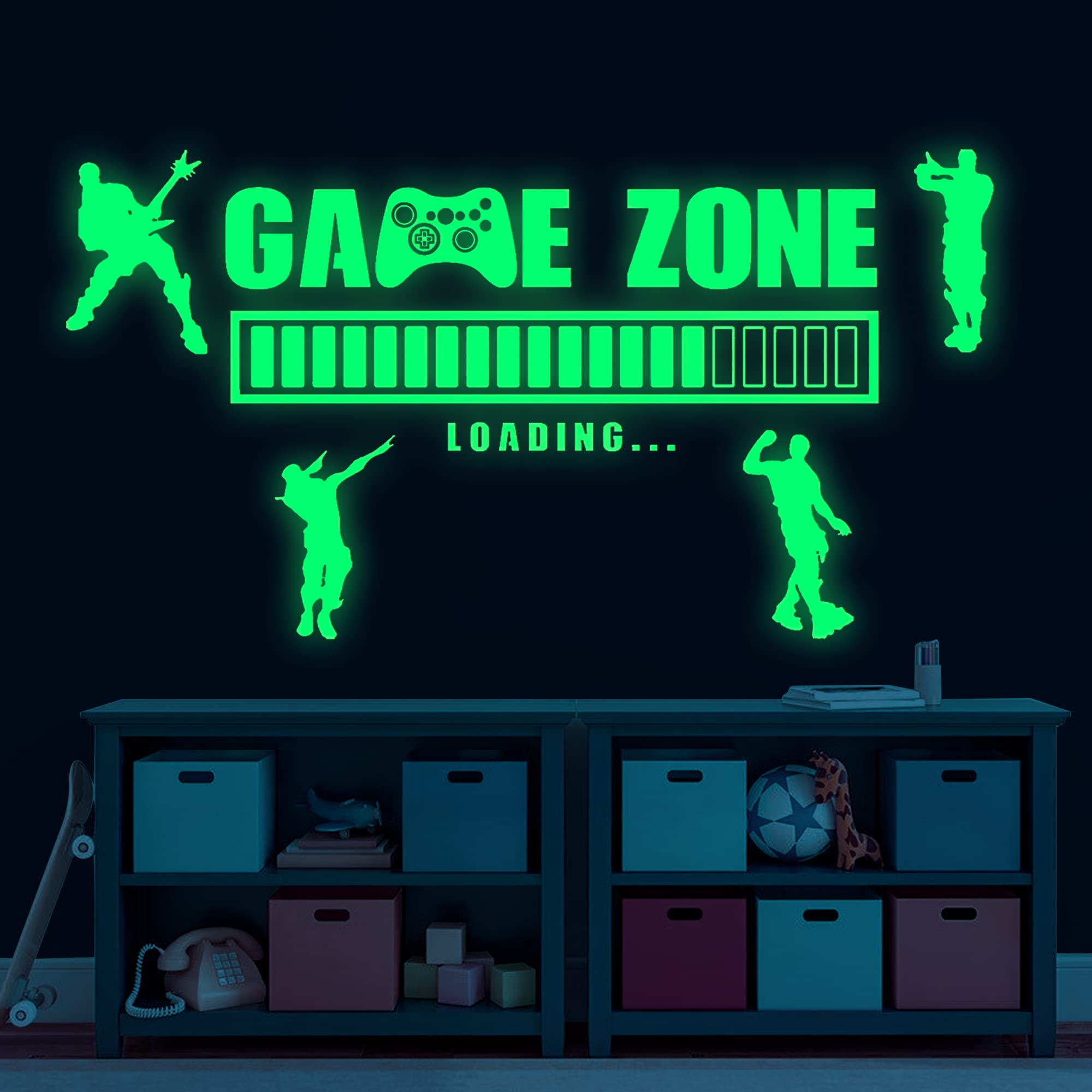 Gamer Wall Decals Stickers Glow in The Dark Gaming Zone Wall Decal Game Zone Wall Decals for Girls Boys Kids Playroom Bedroom Decor