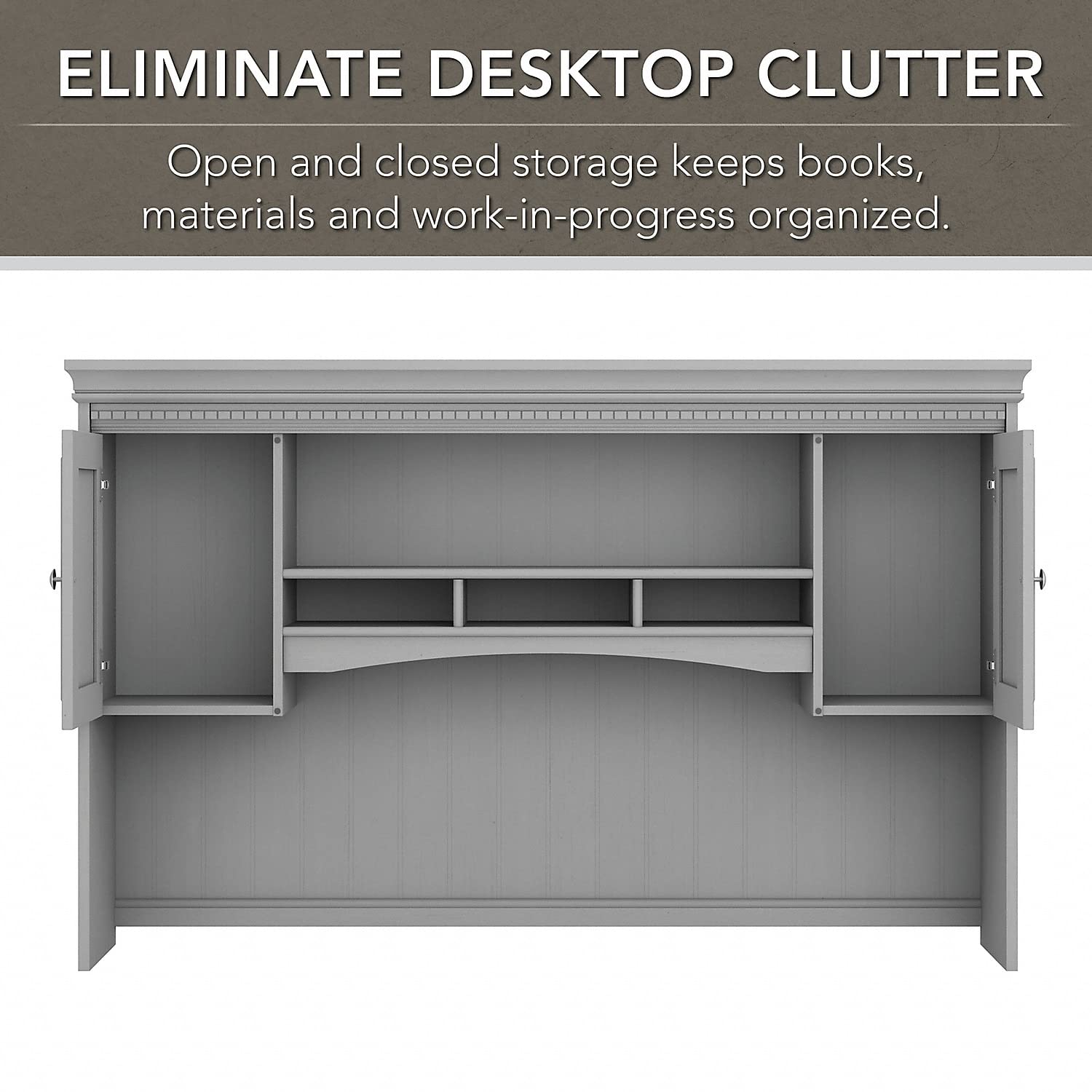 Bush Business Furniture Fairview L Shaped Desk with Hutch and 5 Shelf Bookcase, 60W, Cape Cod Gray