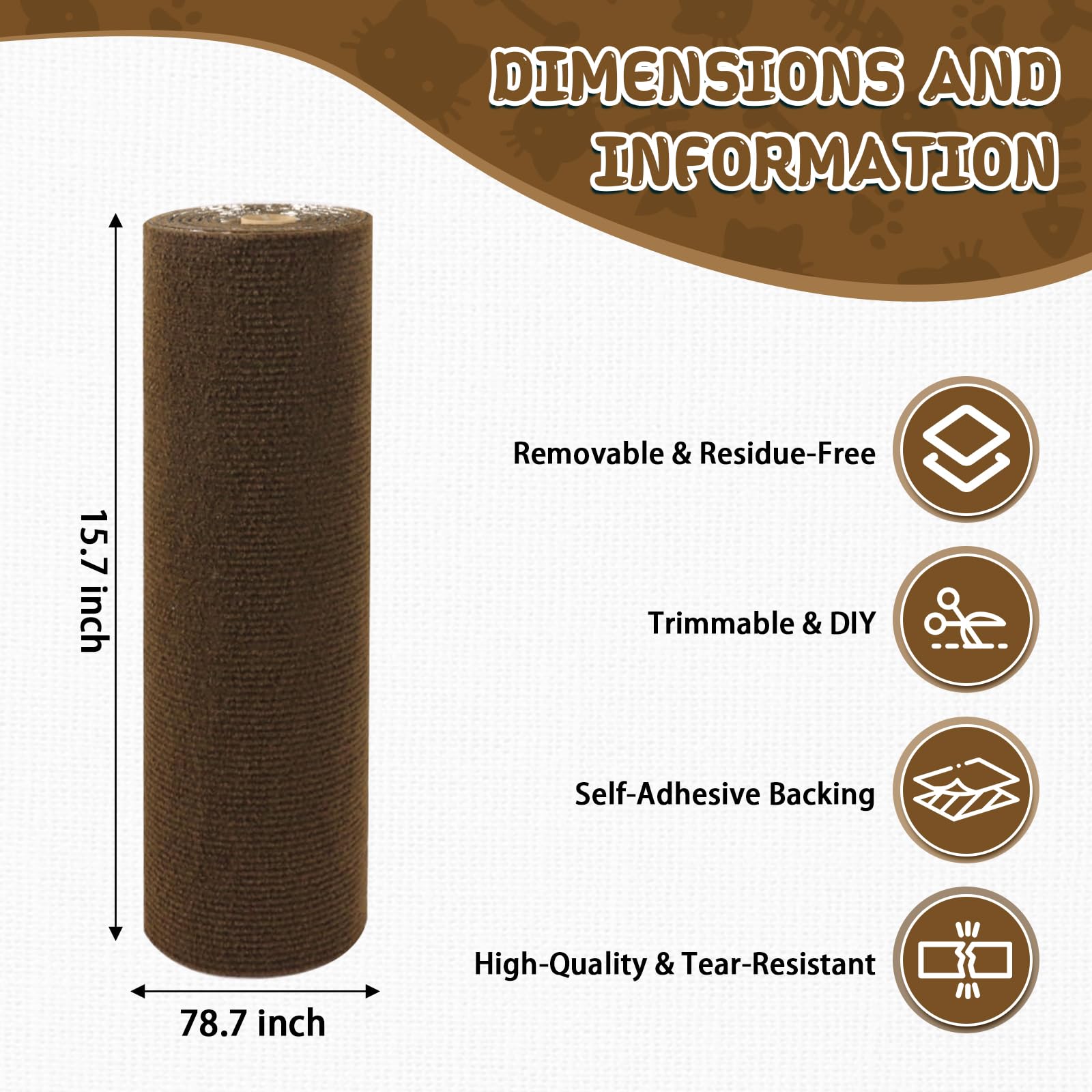 Climbing Cat Scratcher Mat Trimmable Cat Scratching Post Carpet 78.7ββx15.8ββ Self Adhesive Carpet Mat Pad Replacement for Cat Tree Shelves Post Couch Wall Furniture Steps DIY Protector (Brown)