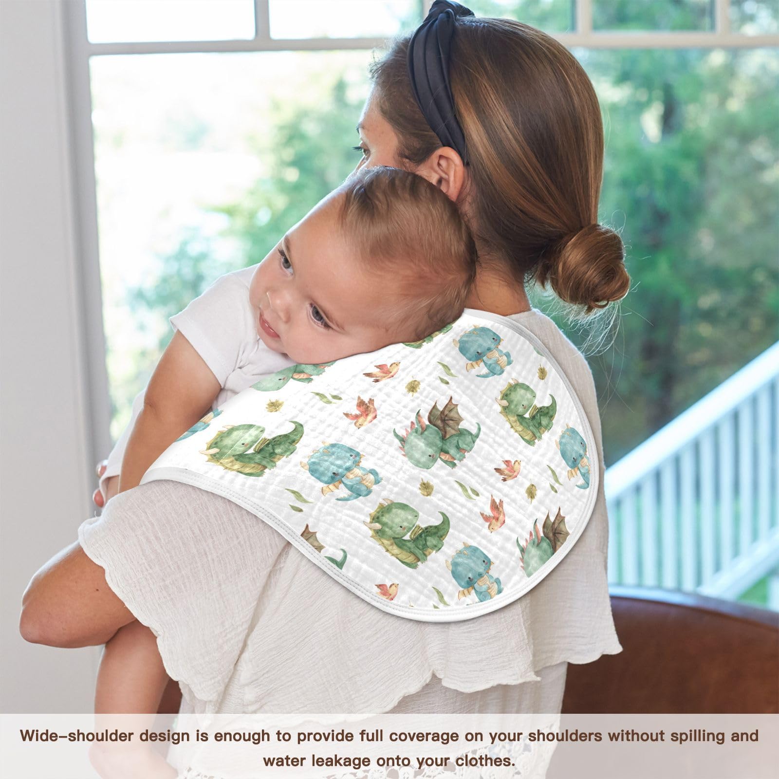 Burbuja Cute Dragon Muslin Baby Burp Cloths, Soft & Absorbent Cotton Burping Rags for Newborn Boys & Girls, 2 Pack
