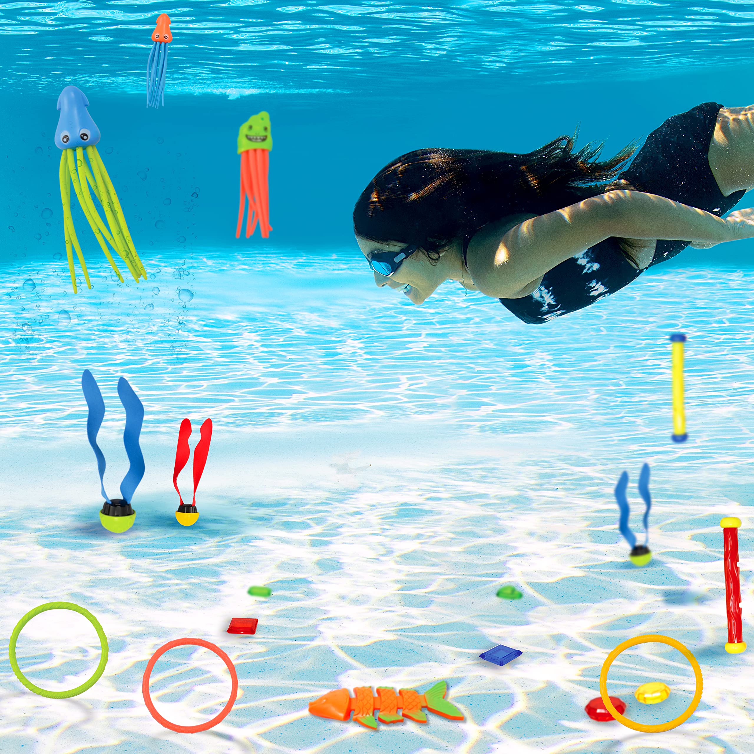 JOYIN 30 Pcs Diving Pool Toys for Kids Ages 3-12 Jumbo Set with Storage Bag Pool Games Summer Swim Water FishToys