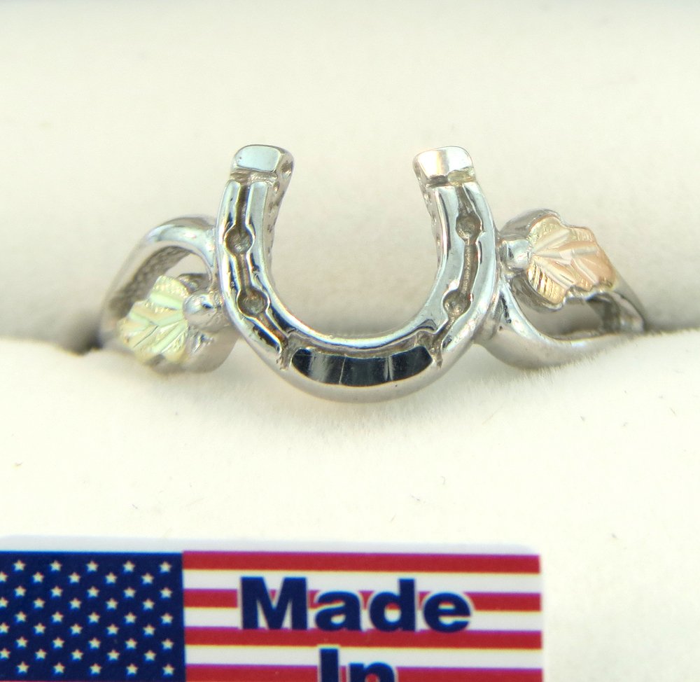Beautiful! Authentic Black Hills Diamond-cut Gold-Sterling-silver Women's Horseshoe Ring size 5.5