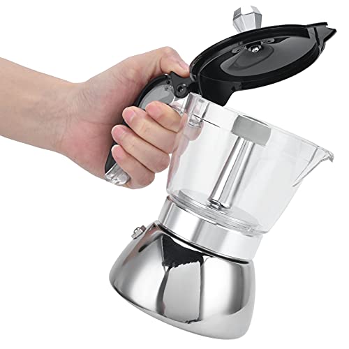 CHICIRIS Stovetop Espresso Maker, Crystal Plastic-Top Stainless Steel Moka Pot 4 Cup, Italian Mocha Coffee Maker, 200ml/6.8oz