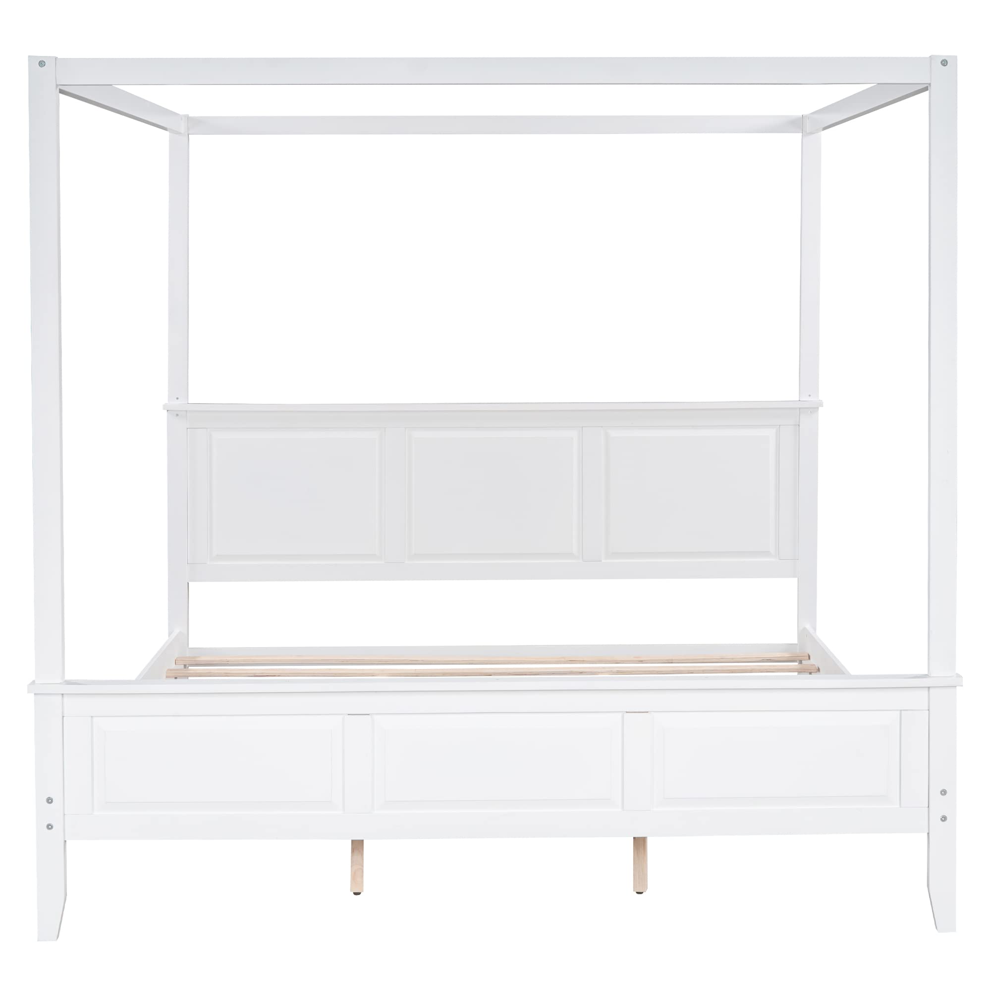 BIADNBZ King Size Canopy Bed Frame Wood 4 Poster Panel Platform Beds with Headboard, Footboard and Slats Support Leg, No Box Spring Needed/Easy Assembly, White