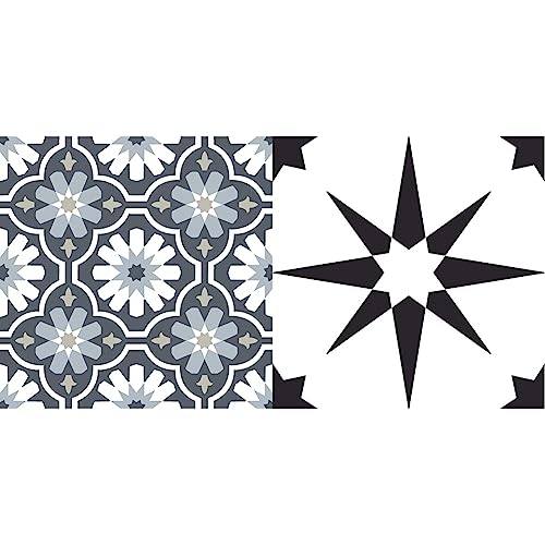 FloorPops FP2944 Sevilla Peel & Stick Floor Tiles, Multicolor & FP2948 Altair Peel & Stick Floor Tiles, Black