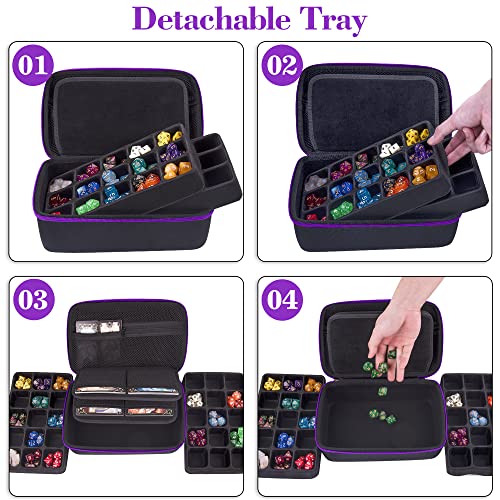 SIQUK Dice Storage Case Big Capacity DND Dice Case Dice Organizer Box with Handle and Double Removable Slotted Tray Dice Organizer Case for Dungeons & Dragons and Other RPG Table Gameļ¼ Violet