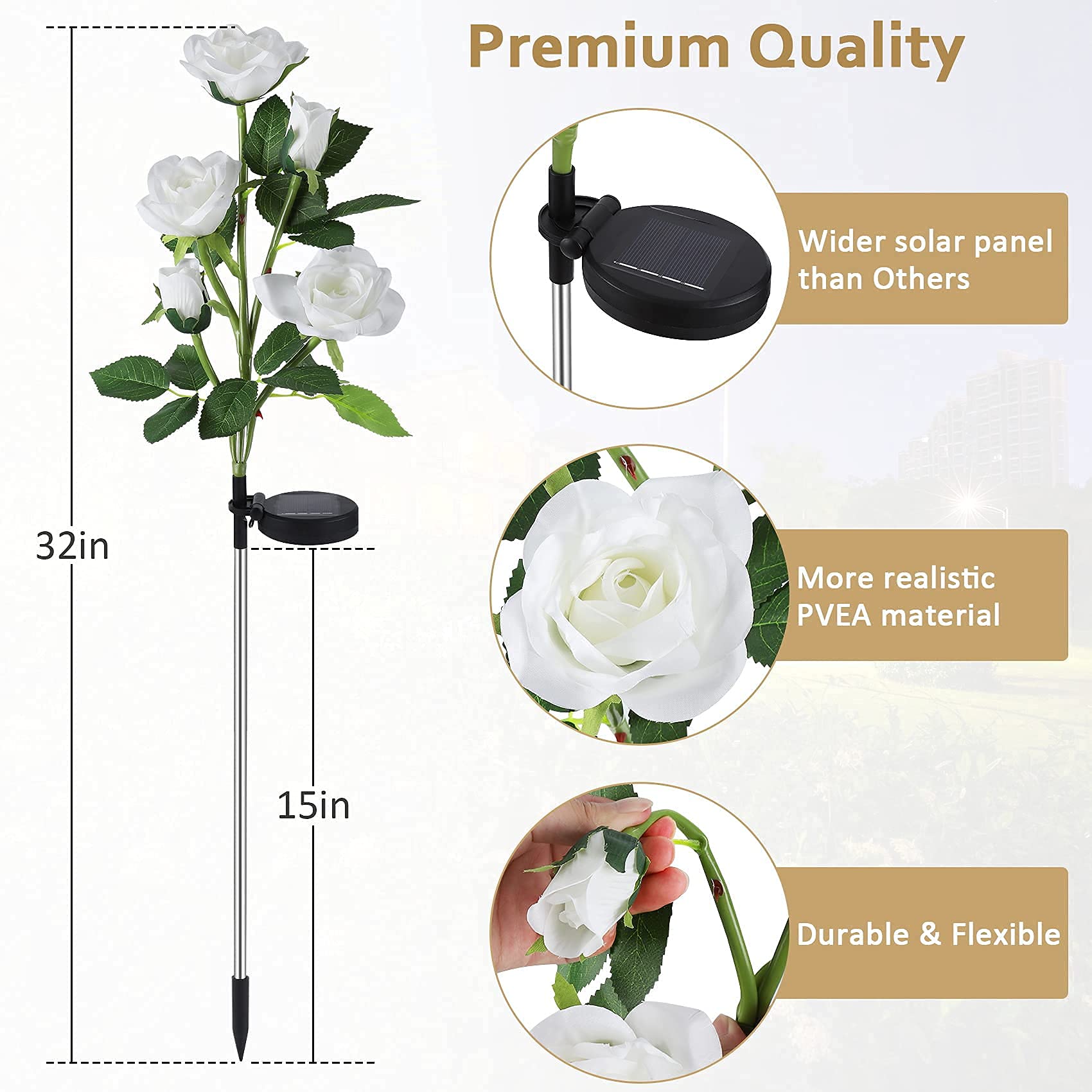 JJGoo Solar Garden Lights, Solar Rose Light for Outside, New Upgraded Outdoor Waterproof Light for Garden Patio Yard Front Porch Decor, White