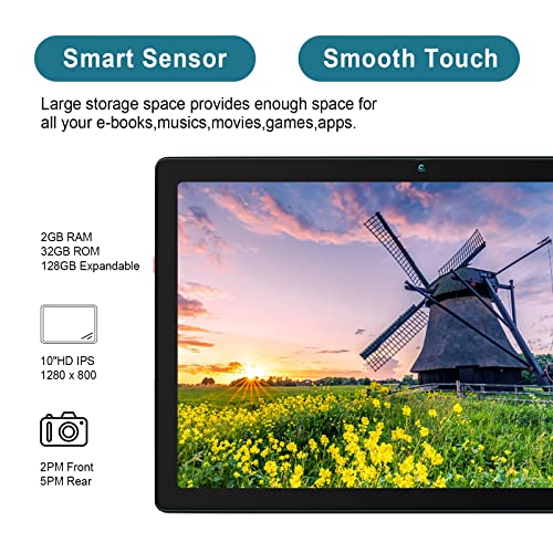 Mouikei 10 inch Tablet Android 12 Tablets, Quad-Core Tablet PC, 32GB ROM 128GB Expand, 5000mAh,1280x800 HD Touch Screen, Bluetooth, WiFi, Dual Camera, GPS, Silver