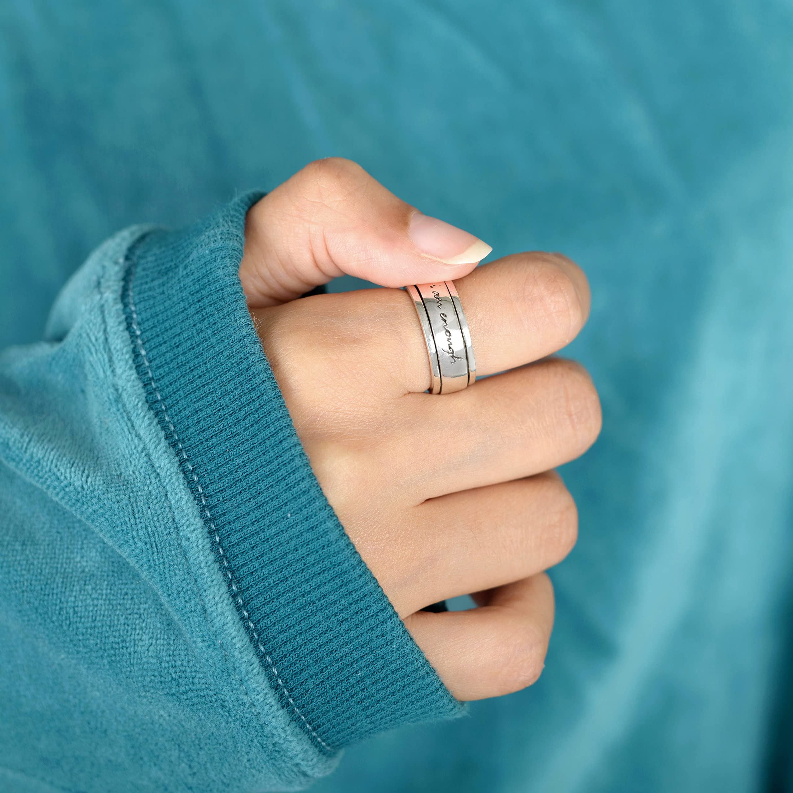 Boho-Magic 925 Sterling Silver I Am Enough Spinner Fidget Ring for Women (10)