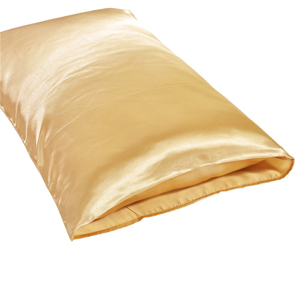 DREFEEL Hotel Quality Golden Duvet Cover Set Twin/Single Size Satin Silk Like Bedding with Hidden Zipper Ties, Soft Smooth Durable Stain Resistant Quilt/Comforter Cover Set