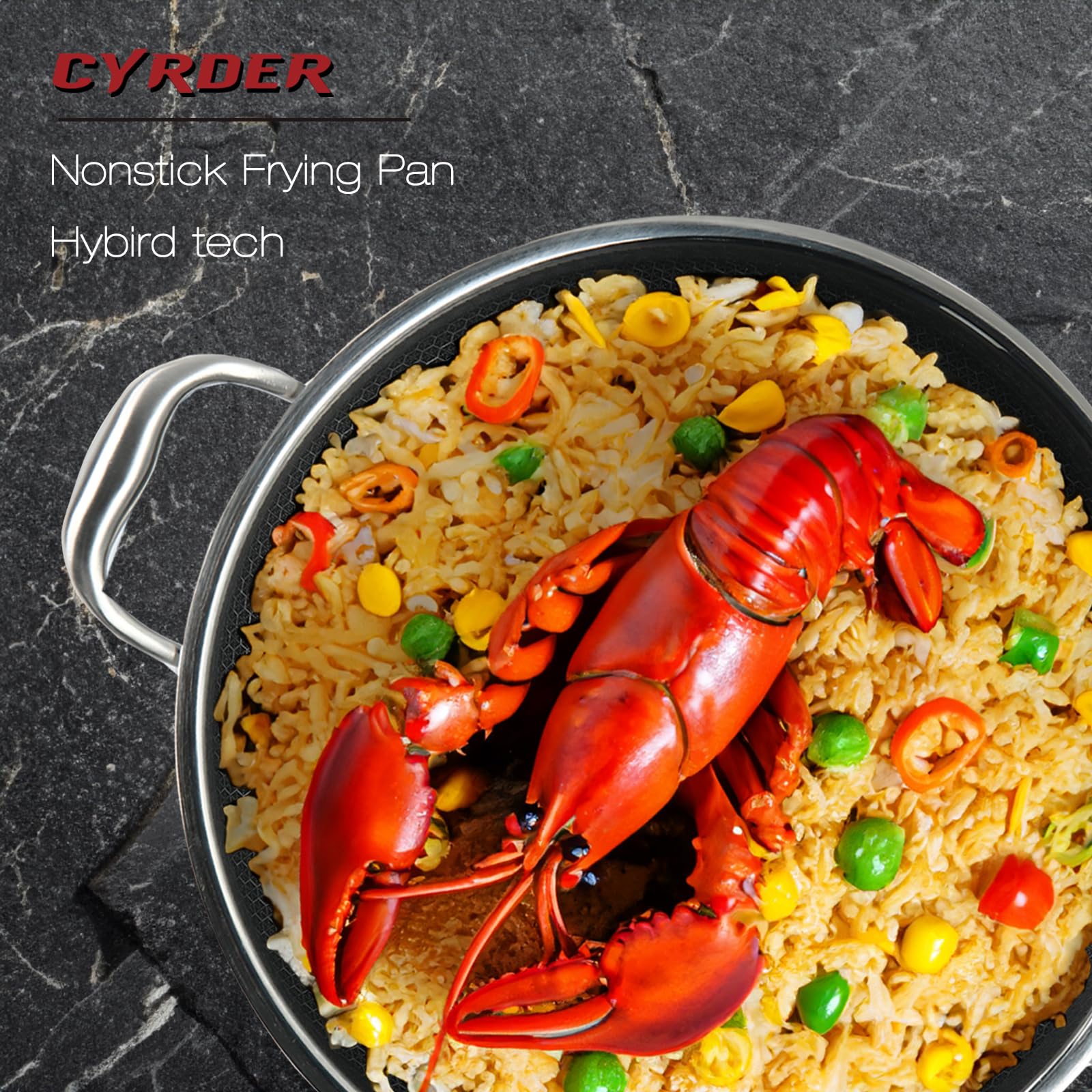 Cyrder Hybird Nonstick Deep Frying Pan-13.5inch 316L Stainless Steel Sauté Pan and Lid