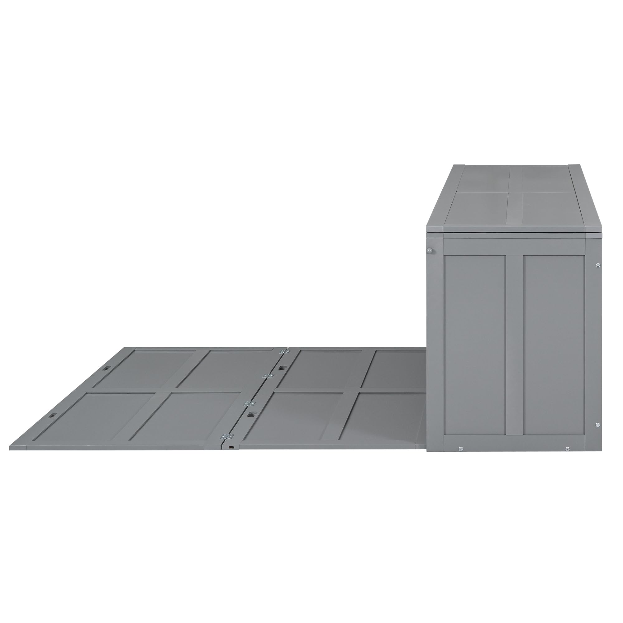BIADNBZ Queen Size Murphy Bed with Rotable Desk and Shelves,Solid Wood Versatile Bedframe with Cabinet for Bedroom/Guest Room,Gray
