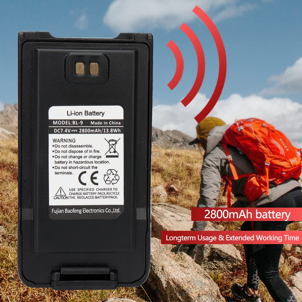 BAOFENG UV-9R Pro Battery BL-9 2800 mAh Li-ion 7.4V Replacement Two-Way Radio Battery for UV-9R Pro GMRS-9R Walkie Talkies