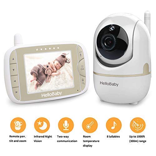 Baby Monitor with Remote Pan-Tilt-Zoom Camera and 3.2'' LCD Screen, Infrared Night Vision, Temperature Display, Lullaby, Two Way Audio, with Wall Mount Kit (Renewed)