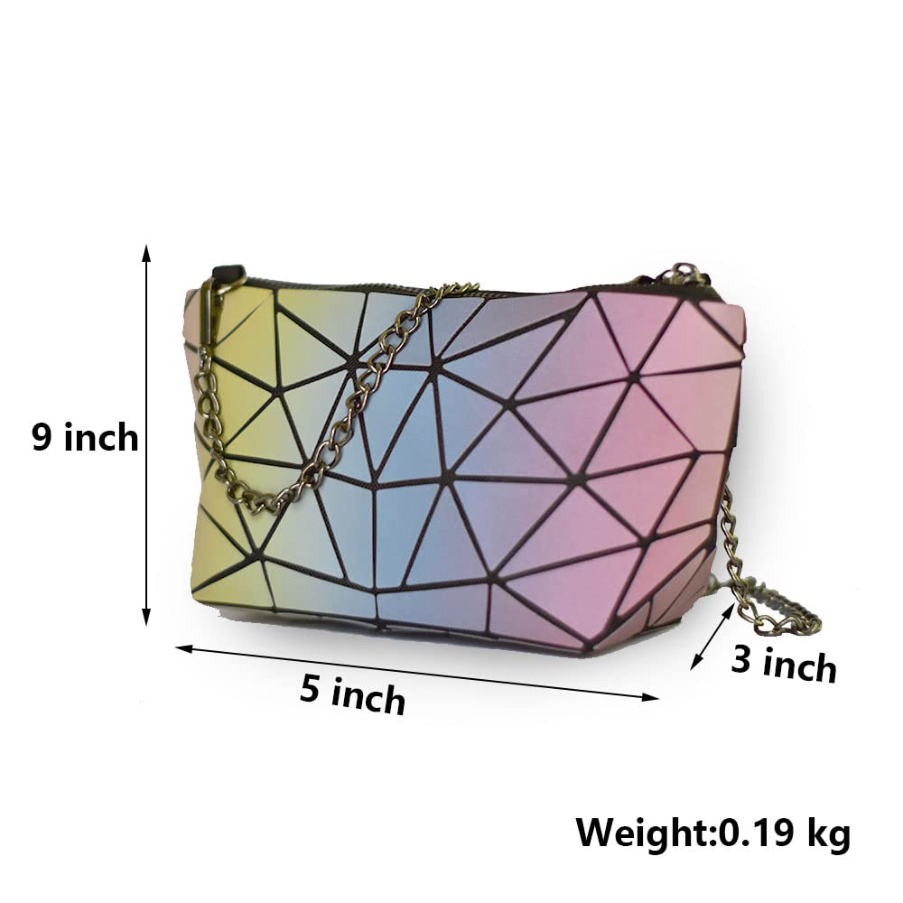 JOBEDE Colorful Laser Shoulder Bag, Geometric Hard Lattice Purses Handbags Purse Reflective Envelope Handbag Luminous Purses Crossbody Bag for Women